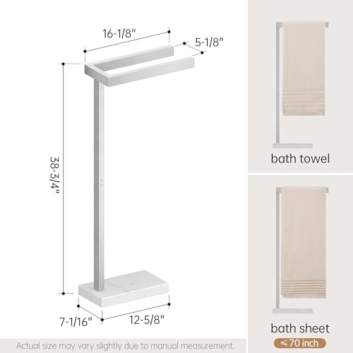 Natural Mable Standing Towel Rack with Weighted Base, KES Free Standing Towel Rack for Bathroom with 2X Wider Sturdy Tube, 2-Tier Towel Stand for Bathroom Floor, Brushed Steel, BTH225-2