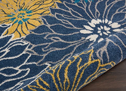 Nourison Passion Blue 5'3" x 7'3" Area-Rug, Floral, Farmhouse, Easy-Cleaning, Non Shedding, Bed Room, Living Room, Dining Room, Kitchen, (5' x 7')