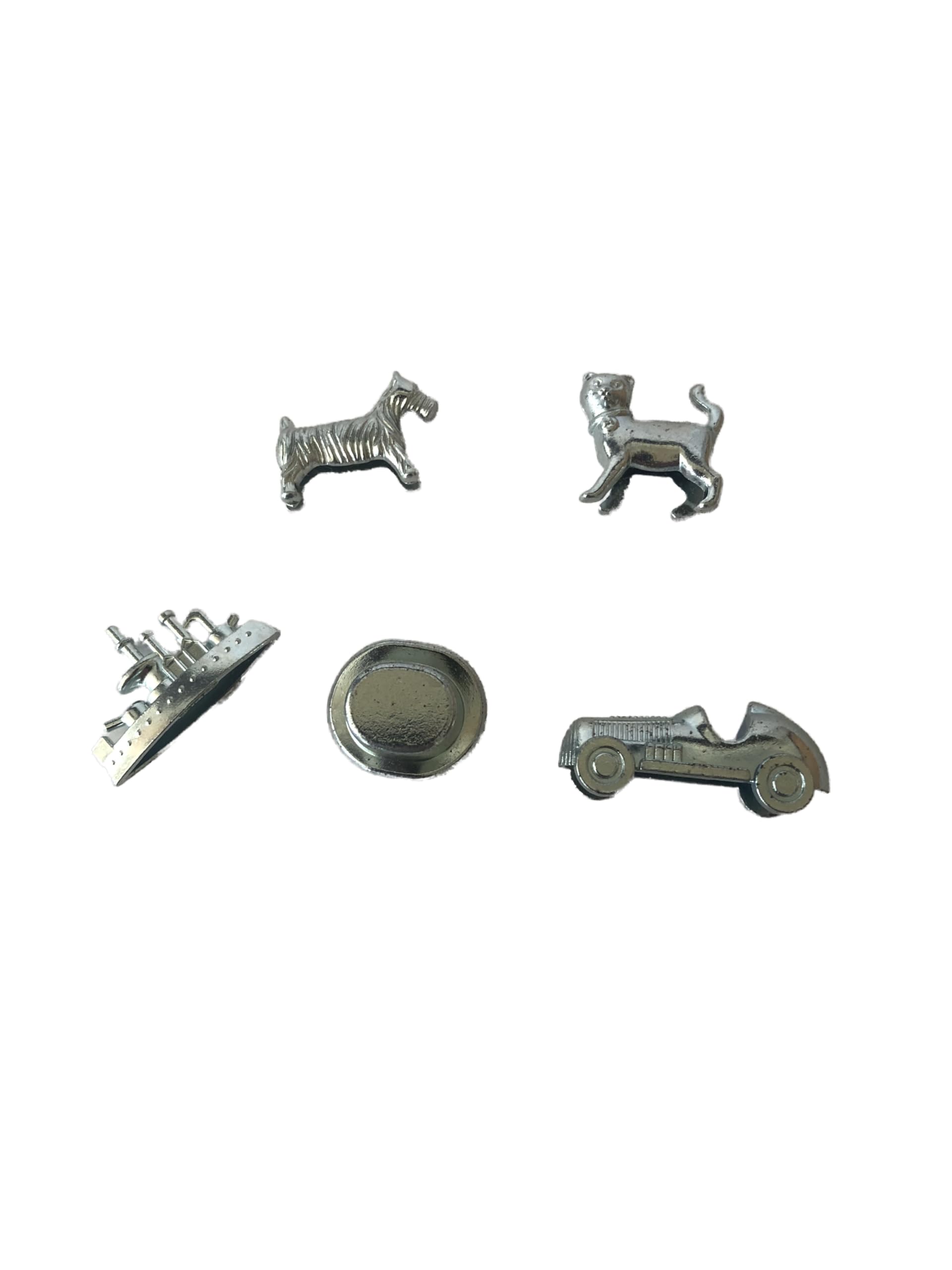 Classic Monopoly Board Game Replacement Pieces Movers Tokens Pawns ~Set of 5 ~ Scotty Dog, Cat, Top Hat, Race Car, and Battleship ~ Family Fun