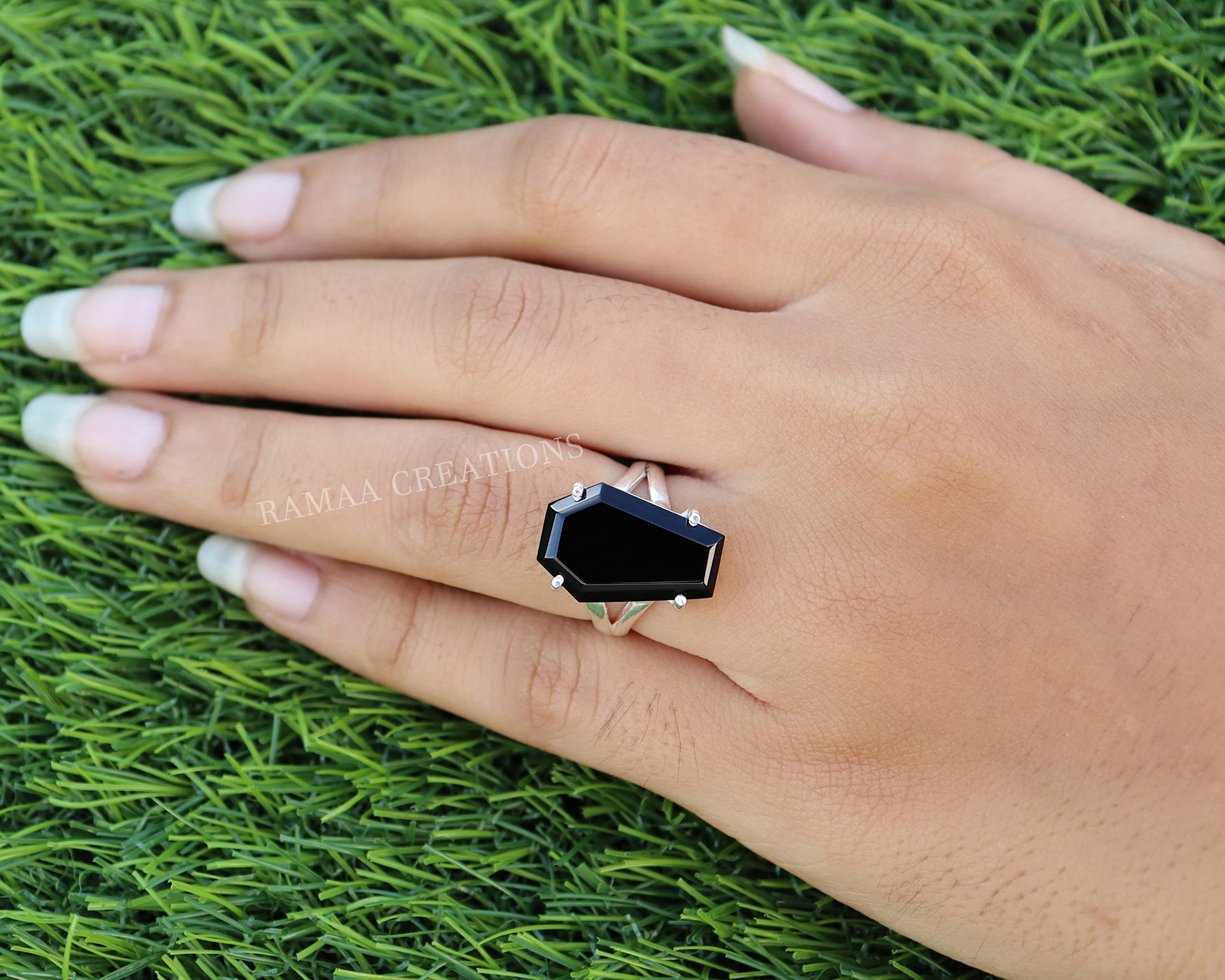 Black Onyx Coffin Silver Ring | Natural Black Onyx Sterling Silver 925 Handmade Coffin Ring | Handmade Jewelry