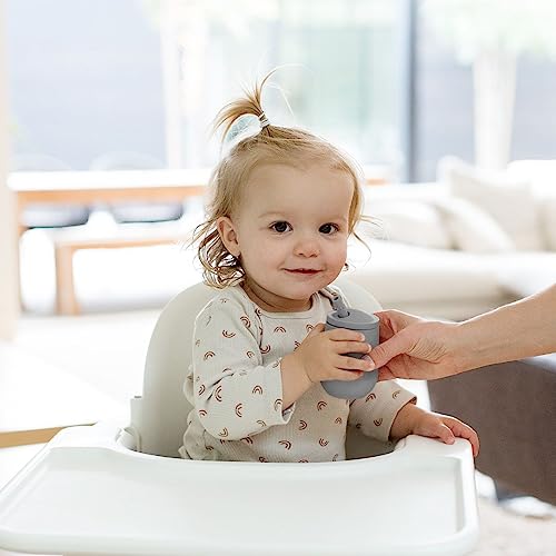 ez pz Mini Cup + Straw Training System - 100% Silicone Training Cup for Infants + Toddlers - Designed by a Pediatric Feeding Specialist - 9 Months+ (Gray)