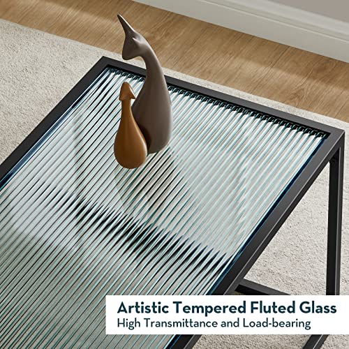 SAYGOER Coffee Table Glass Coffee Tables Small Modern Art Center Table for Living Room Home Office Small Space Unique Clear Chic Tabletop with Metal Leg 39.3x19.7x17.7 Inches Easy Assembly