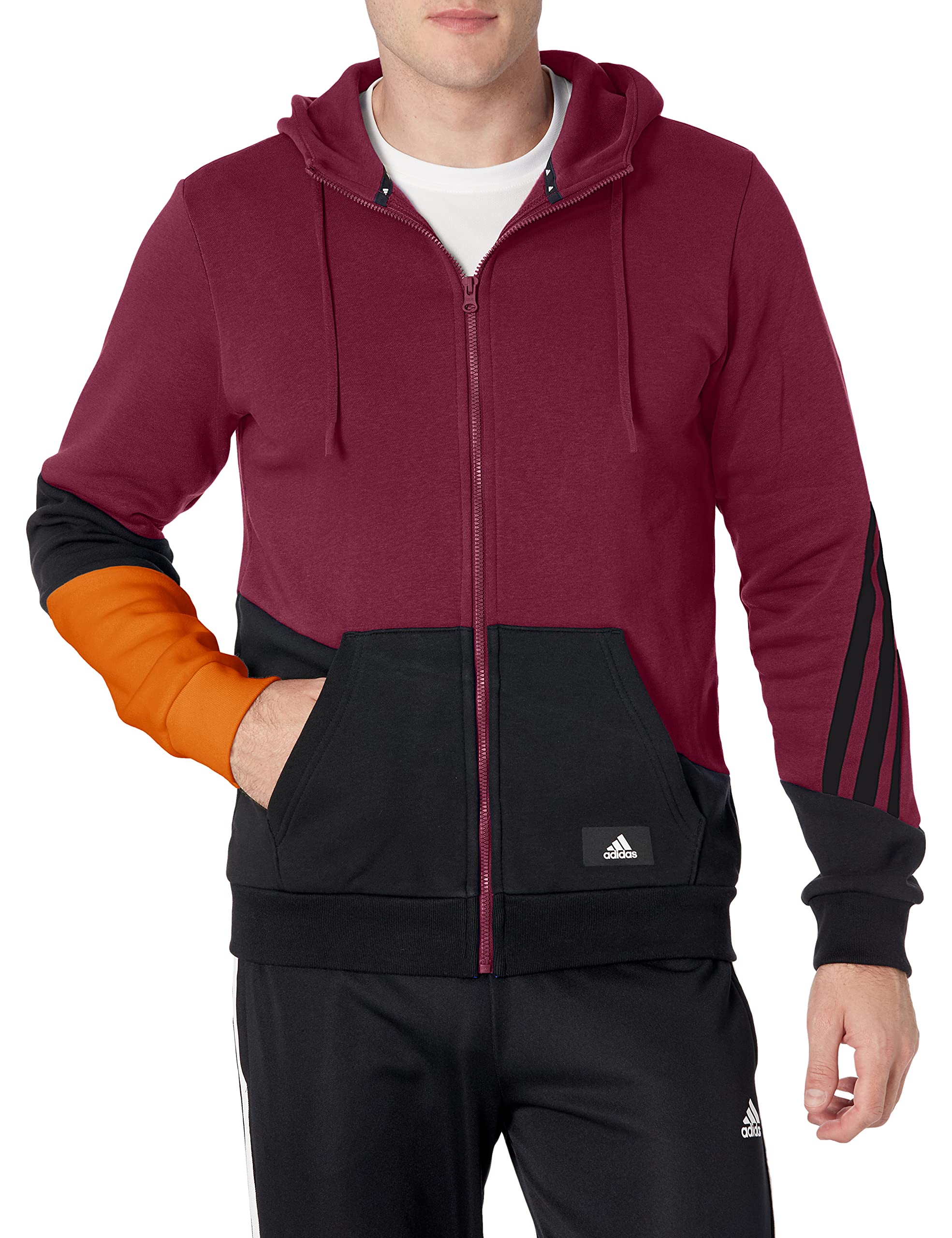 adidas Men's Sportswear Colorblock Hooded Tracktop, Victory Crimson, Medium