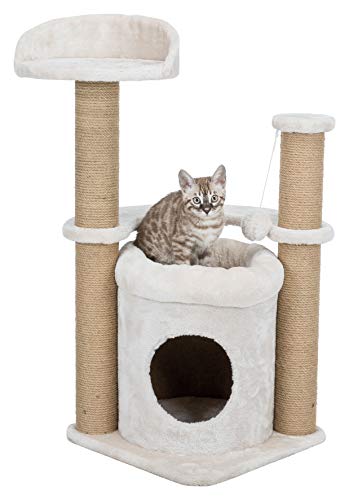 TRIXIE 32.7-in. Nayra Cat Tree with Jute Scratching Post, Large Condo, Dangling Cat Toy, Greige-Brown