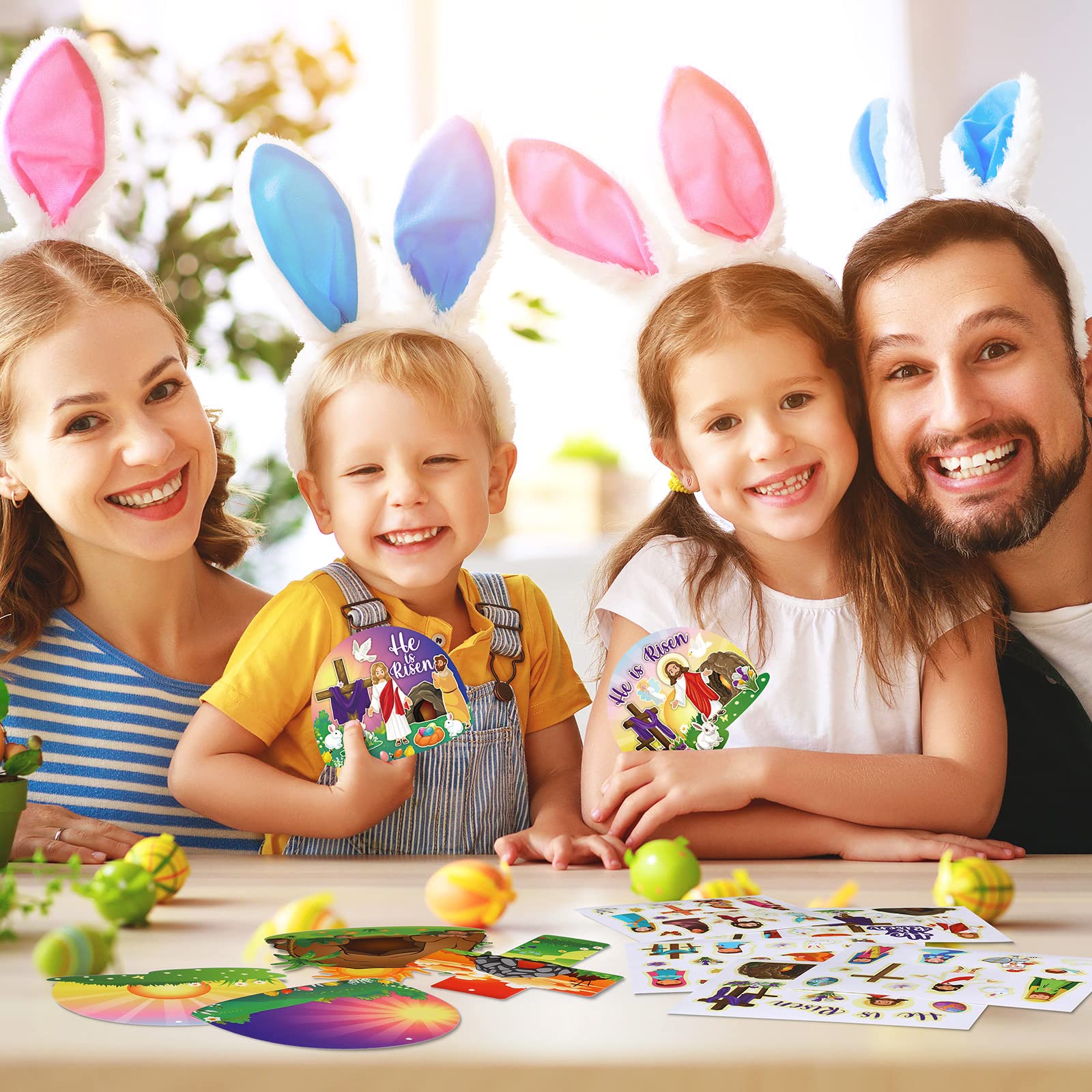 72 Sheets Easter Sticker He Lives Scenes Craft Kit with Rope for Kids Resurrection Stickers Jesus Cross He Is Risen Scene Sunday School Classroom Craft for Kid Party Game Easter Art DIY Project Supply