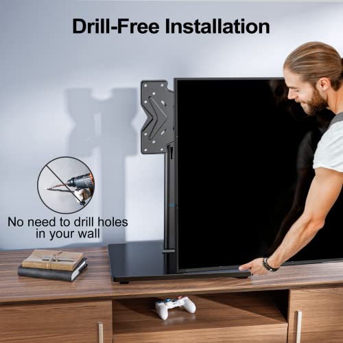 PERLESMITH Swivel Universal TV Stand/Base - Table Top TV Stand for 19-43 inch LCD LED TVs/Monitor/PC - Height Adjustable TV Mount Stand with Tempered Glass Base, VESA 200x200mm, PSTVS07