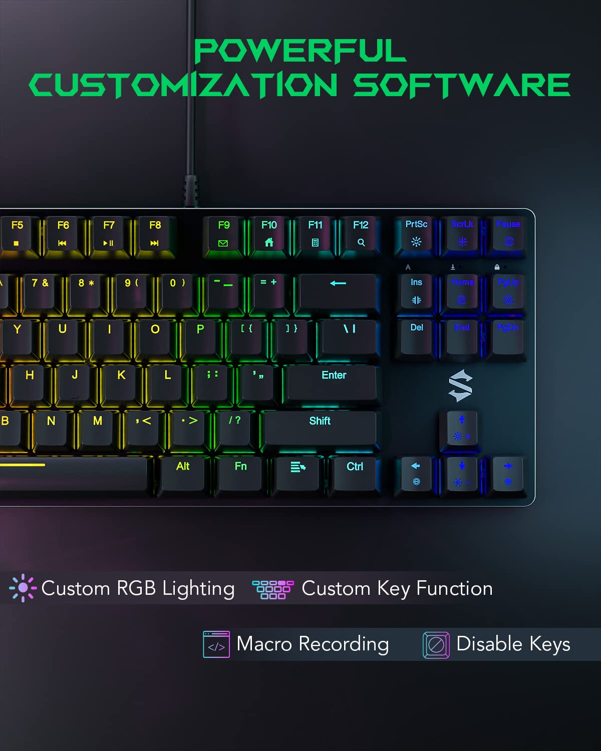 Black Shark RGB Mechanical Gaming Keyboard LED Backlit Wired Keyboard with Blue Switches, Fully Programmable, Anti-Ghosting 87 Keys for PC Laptop, Sixgill K1