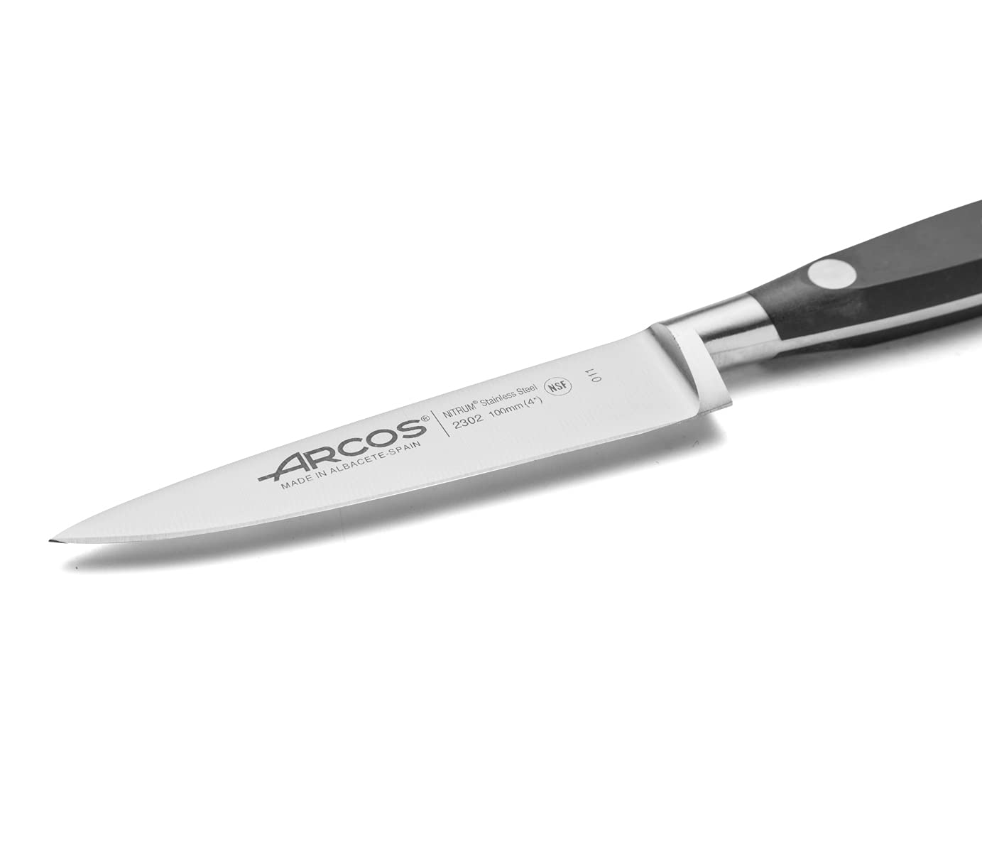 ARCOS Paring Knife 4 Inch Stainless Steel. Kitchen Knife for Peeling Fruits and Vegetables. Ergonomic Polyoxymethylene Handle and 100mm Blade. Series Riviera. Color Black