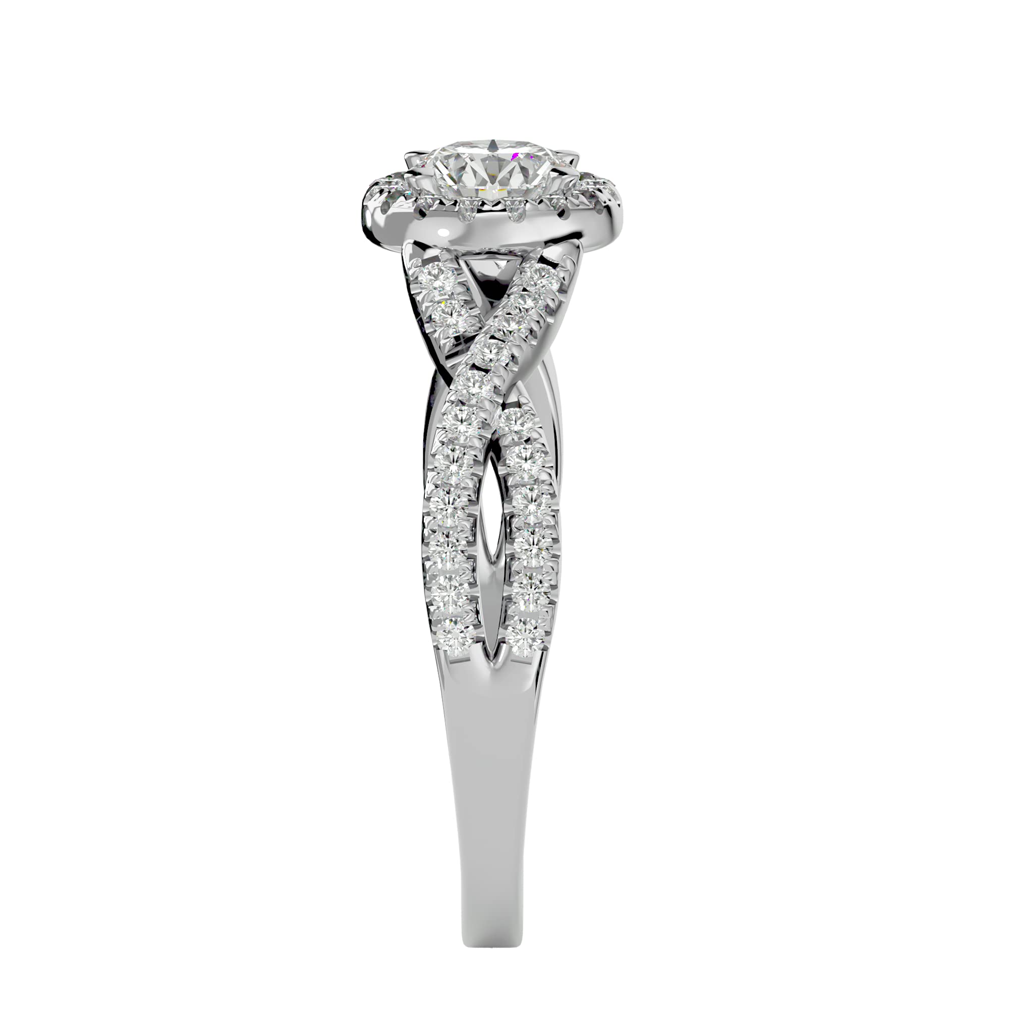Certified 14K Gold Ring in Round Cut Moissanite Diamond (0.66 ct) Round Cut Natural Diamond (0.35 ct) With White/Yellow/Rose Gold Engagement Ring For Women