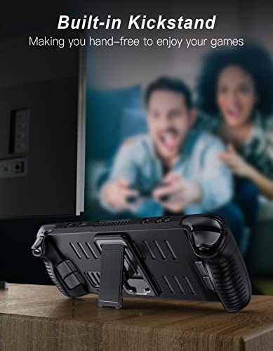Benazcap Silicone Case for Steam Deck, Soft Full Body Protective Case with Stand, Shockproof, Non-Slip and Anti-Collision Accessories, Compatible with Valve Steam Deck Console, Black