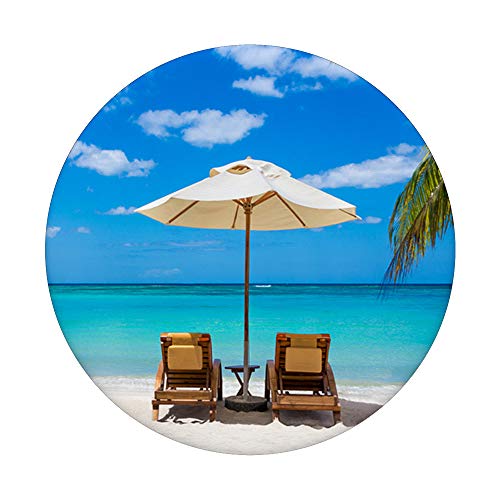 Tropical Beach Chairs Umbrella Romantic Vacation Hawaii Grip PopSockets PopGrip: Swappable Grip for Phones & Tablets