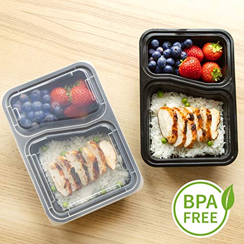 Igluu Meal Prep Containers [10 Pack] 2 Compartment with Airtight Lids - Plastic Food Storage Bento Box - BPA Free - Reusable Lunch Boxes - Microwavable, Freezer and Dishwasher Safe (30 oz)