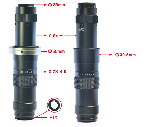 HAYEAR HD 0.7X-4.5X 180X Zoom C-Mount Parallel Light Lens for Zoom Monocular Industry Microscope Camera Glass Lens 40mm/50mm Ring
