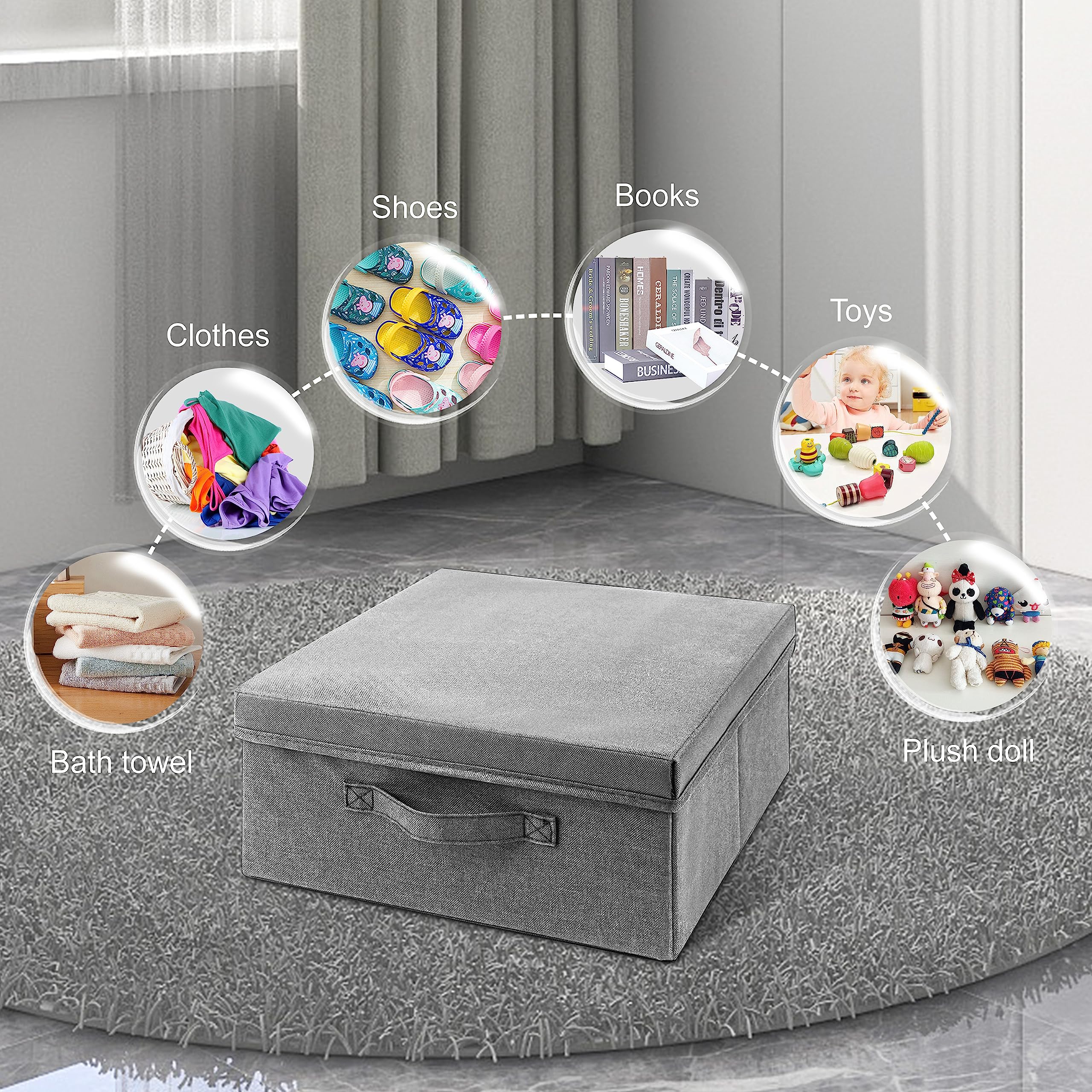 Augfox 2 Pack Stackable Storage Bins - Fabric Storage Bins with Lid for DVD Storage, Versatile and Stylish Closet Organizers and Storage (Black, 14.2" L x 12.6" W x 6.3" H)