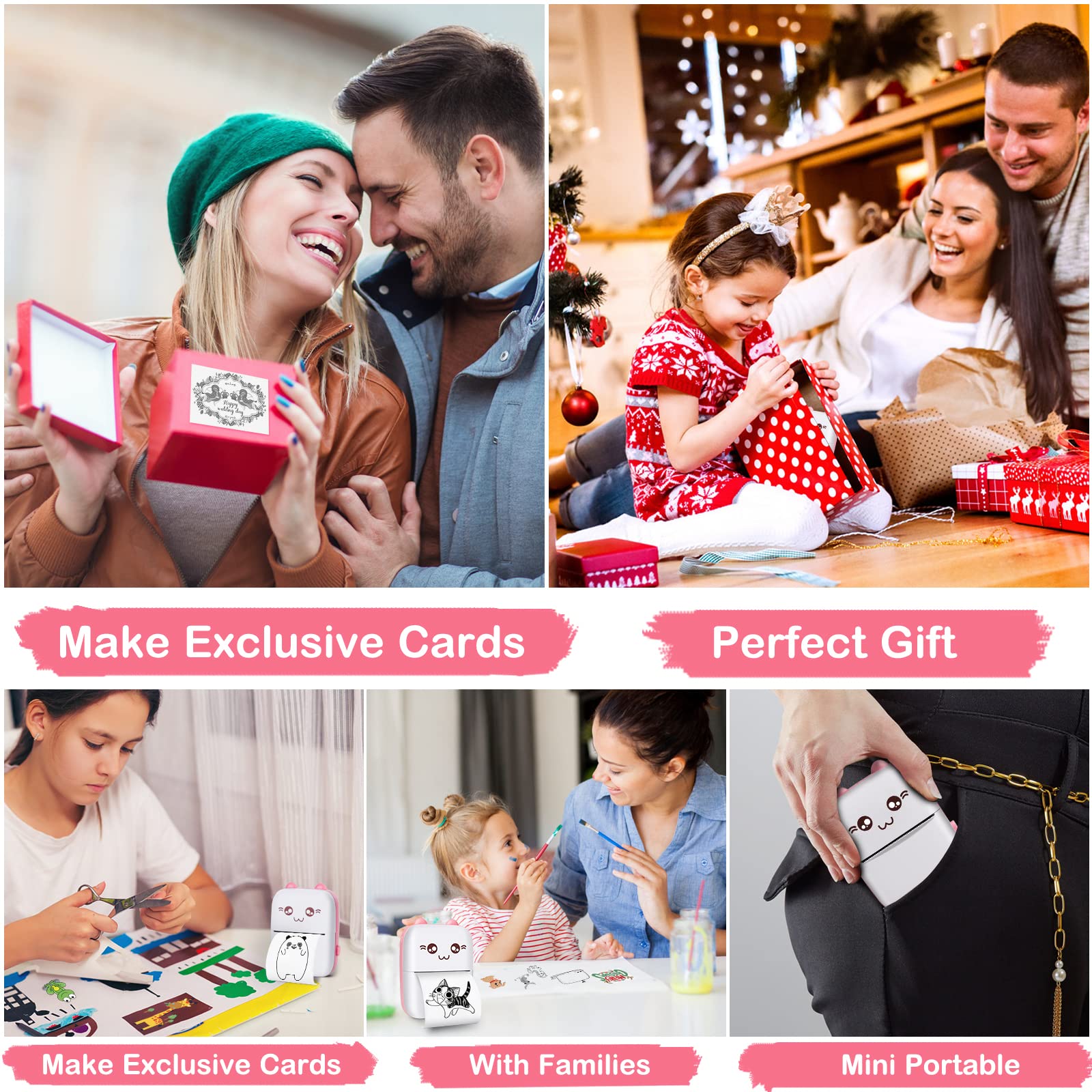 Zeacool Mini Pocket Printer,Portable Thermal Printer for Sticker,Label,Text Memo,Receipt,Photo,BT Inkless Printing,Gifts for Kids,Wireless Bluetooth Printer Compatible with iOS and Android (Pink)