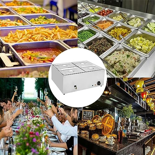 Commercial 1500W Electric Food Warmer, Stainless Steel Steam Table Buffet Server Food Warming Tray, Temperature Control, for Catering and Restaurants