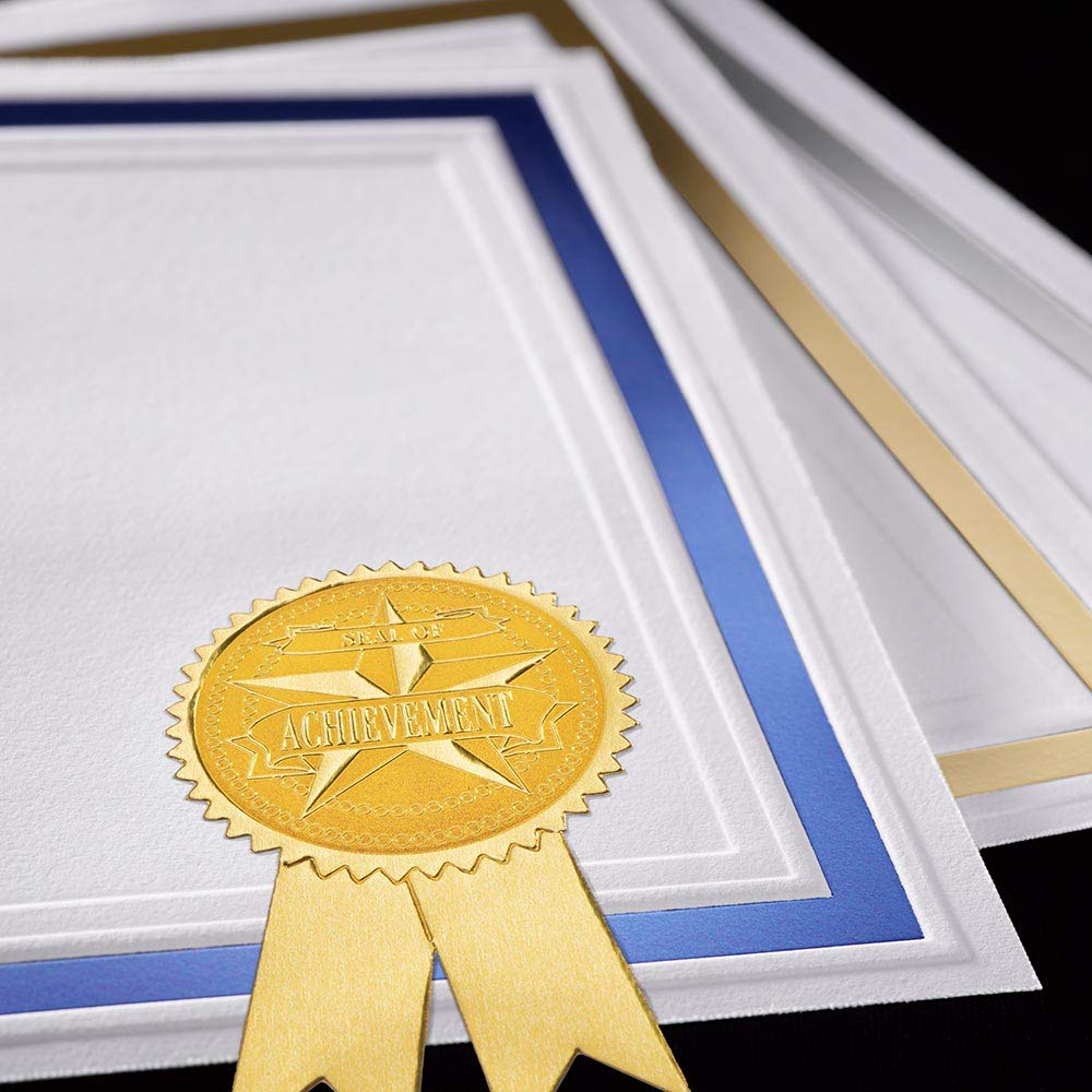 PaperDirect Embossed Seal of Achievement Gold Foil Ribbon Certificate Seals, 2 Inch, Self Adhesive, 100 Count, Embossed Seals for Certificates, Achievement Award Stickers for School, Work, Diploma
