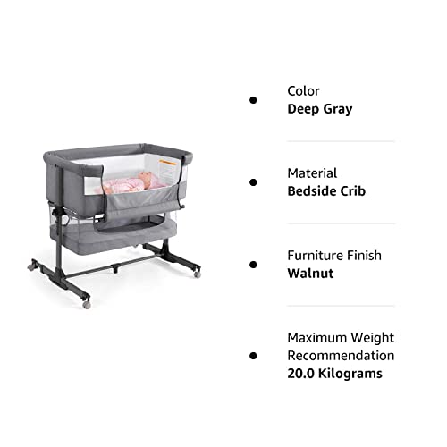 Ihoming Bassinet Bedside Sleeper for Baby, 3 in 1 Convertible Design, lnfant Bed & Bed Side Sleeper & Cradle Bassinets, Newborn Bedside Crib Attaches to Bed, Deep Grey