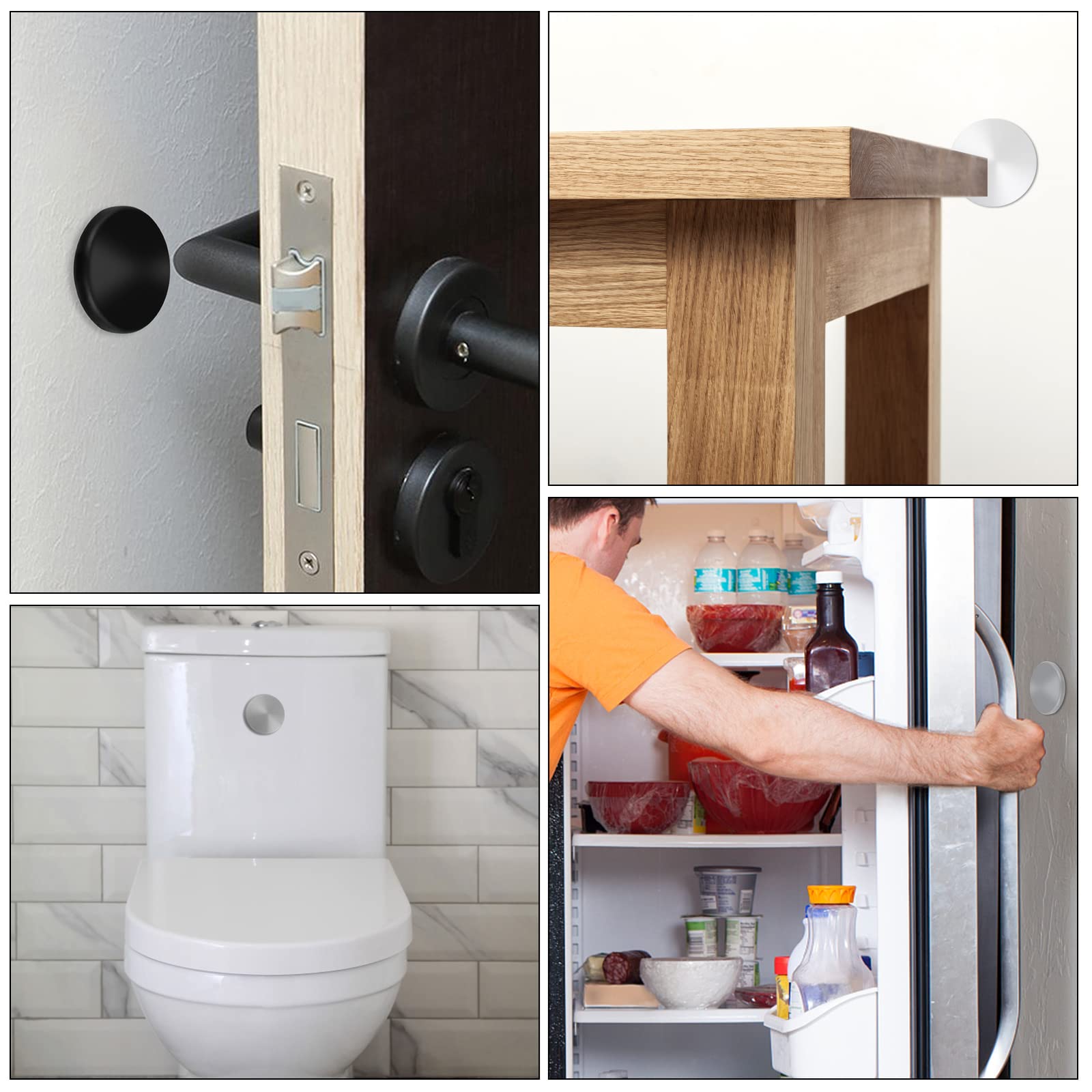 6 PCS Door Knob Wall Protector - Round Door Knob Wall Protector with Back Adhesive, Wall Protector from Door Knobs, Rubber Crash Pad for Walls Protects Wall Surface (White, Gray, Black)