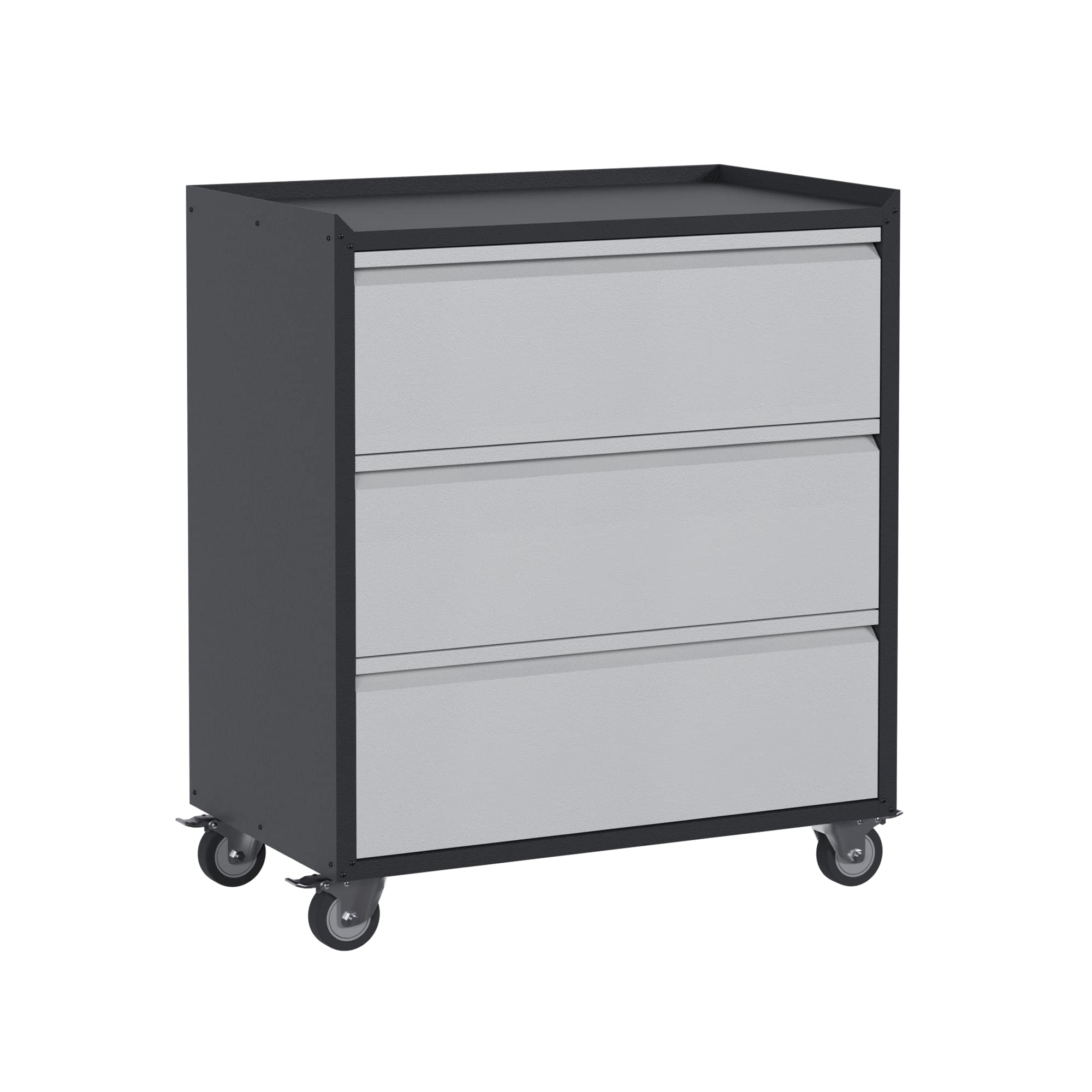 Aobabo Steel Wheeled Lockable Tool Box Supply Cabinet Organizer with 1 Drawer, 2 Adjustable Storage Shelves for Home, Office, and Garage, Black