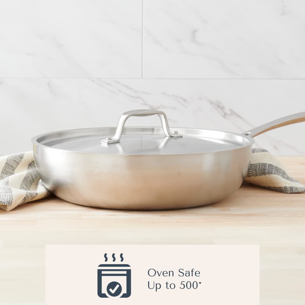 American Kitchen - 3 Quart Stainless Steel Saucier, 10 inch Easy-Stir Chef's Pan, with Cover, Made In America