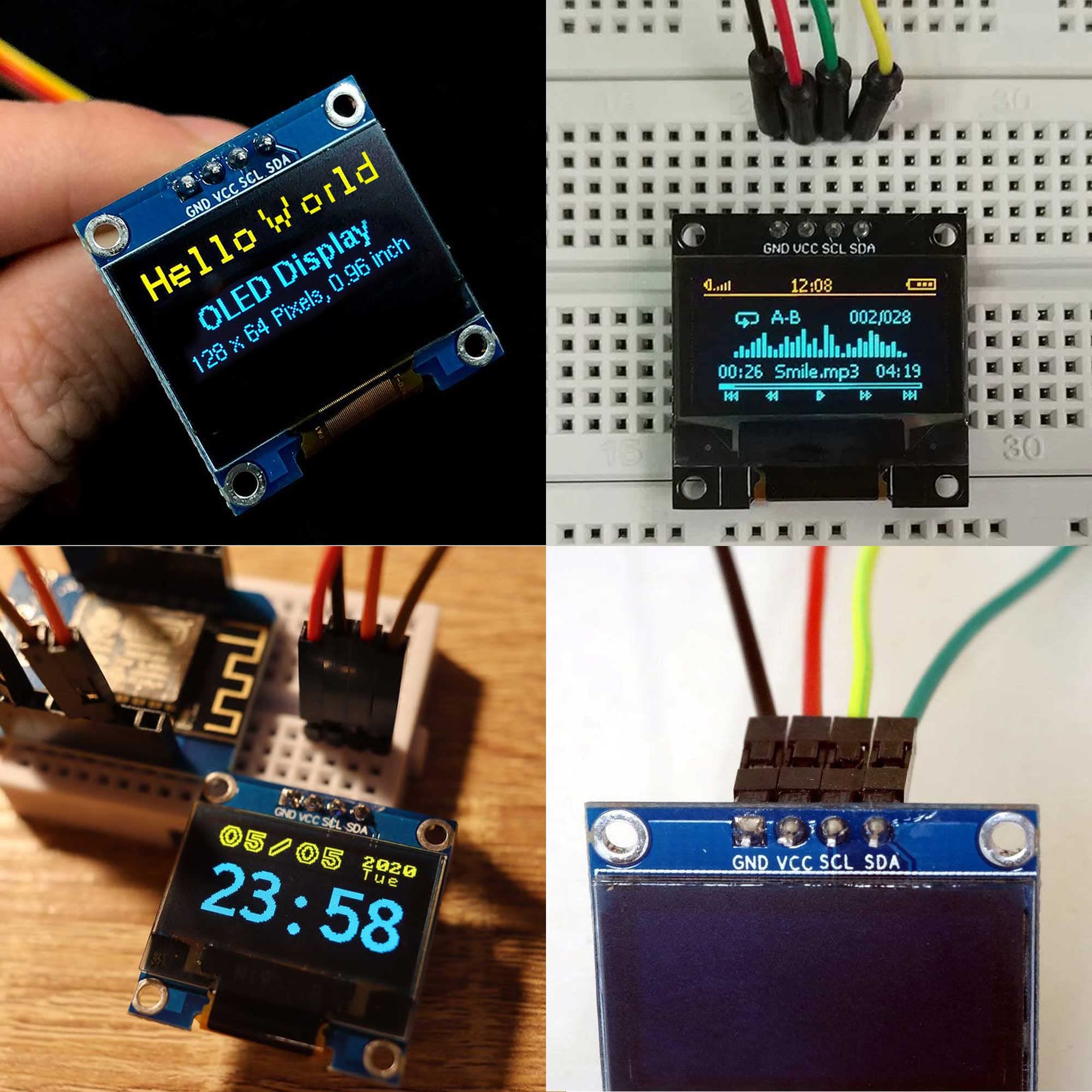 ALAMSCN 6PCS 0.96'' I2C OLED Display Module I2C IIC Serial 12864 128x64 Pixel Screen Board SSD1306 Driver + Jumper Wires for Arduino Compatible with Raspberry PI (Blue and Yellow)