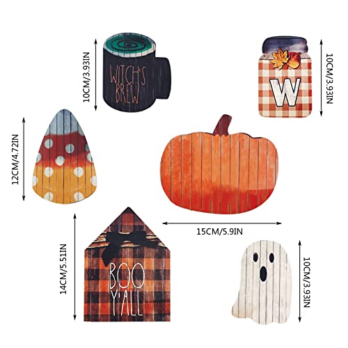 6 Pcs Halloween Tiered Tray Decorations,Halloween Signs for Halloween Home and Office Decor,Halloween Tray Decor with Witch Hat,Ghost,Bat,Tombstone,Pumpkin (6)