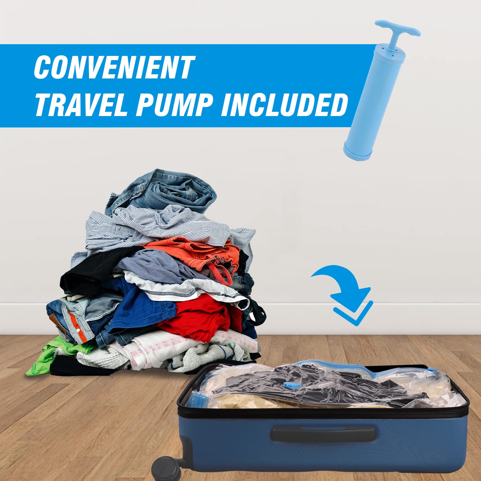 Vacuum Storage Bags, 8 Jumbo Space Saver Bags, Vacuum Sealer Bags for Clothes, Clothing, Comforters and Blankets, Compression Storage Bags with Hand Pump