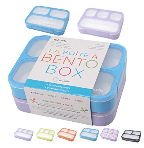 Bento Lunch Box Kids & Adult: Leakproof Lunch Containers for Boys & Girls with 3 Compartments - School, Daycare, Meal Planning Portion Control Container, BPA-Free Boxes, Utensils | Blue Purple 2 pack
