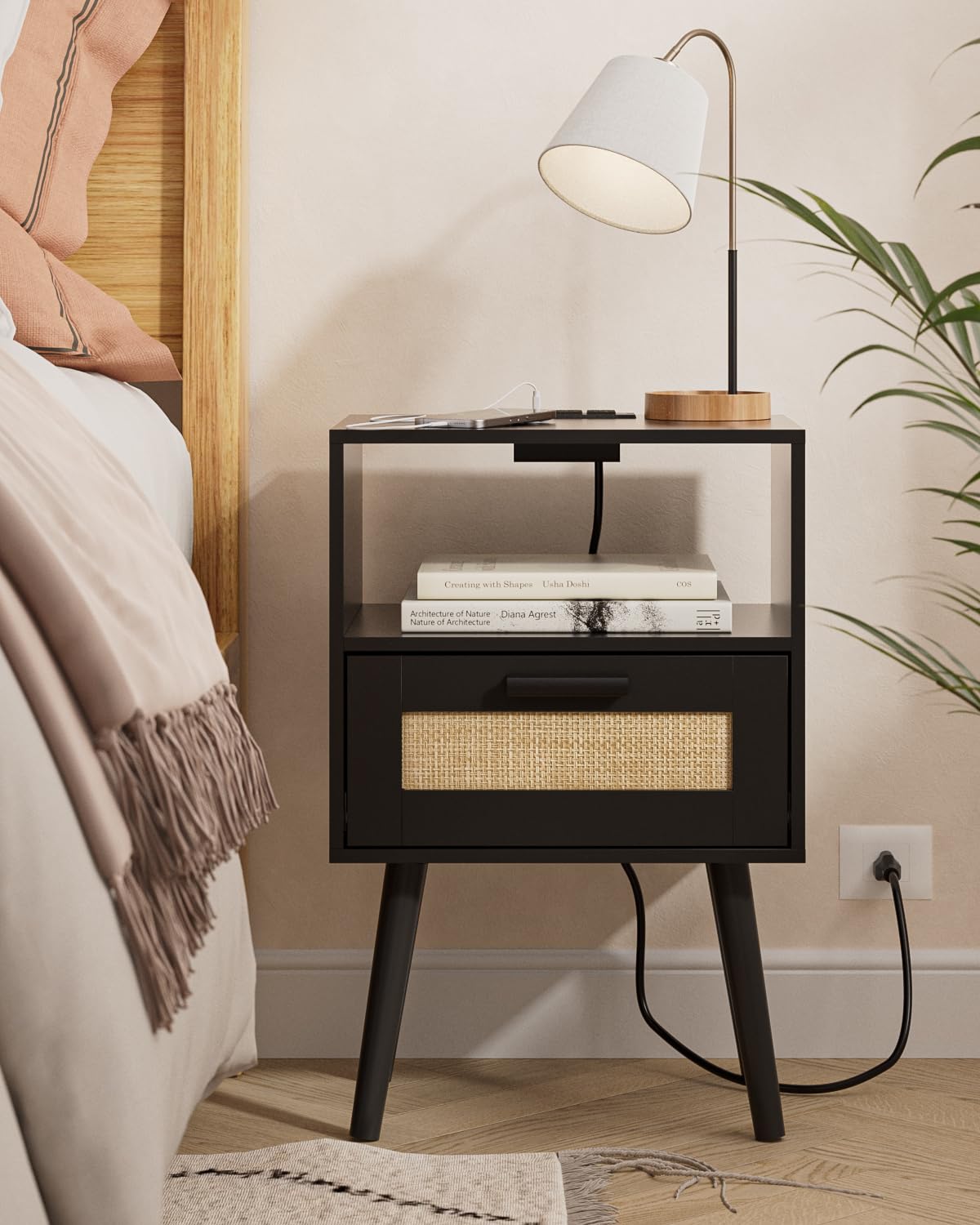 Aobafuir Wood Nightstand, Night Stand for Bedroom, Bedside Table with Drawers, Farmhouse End Table with Storage for Living Room (Modern)