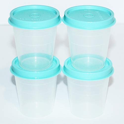 Tupperware Vintage Set of 4 Midgets 2 Ounce Mini Containers Seafoam Aqua Blue Country Pastel