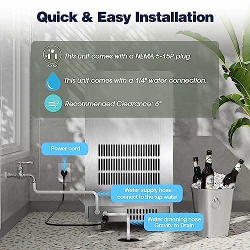 GSEICE Commercial Ice Maker Machine,280lbs/24H with 70lbs Ice Storage Capacity, 20β Air Cooled Undercounter Full Cube Ice Maker, 304 Stainless Steel Smart Control Ice Machine for Home Business Party