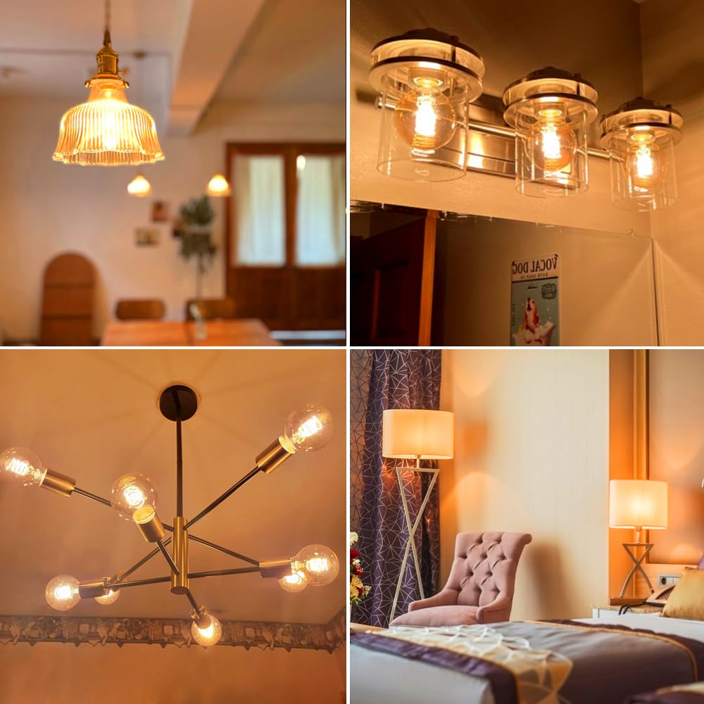 G25 LED Globe Light Bulbs, Antique Flexible Spiral LED Filament Light Bulb, Vintage LED Edison Bulb,4 Pack, Warm White 2500K,6W Equivalent to 60W, 600LM,Dimmable with 80+ CRI,E26 Base, Amber Glass