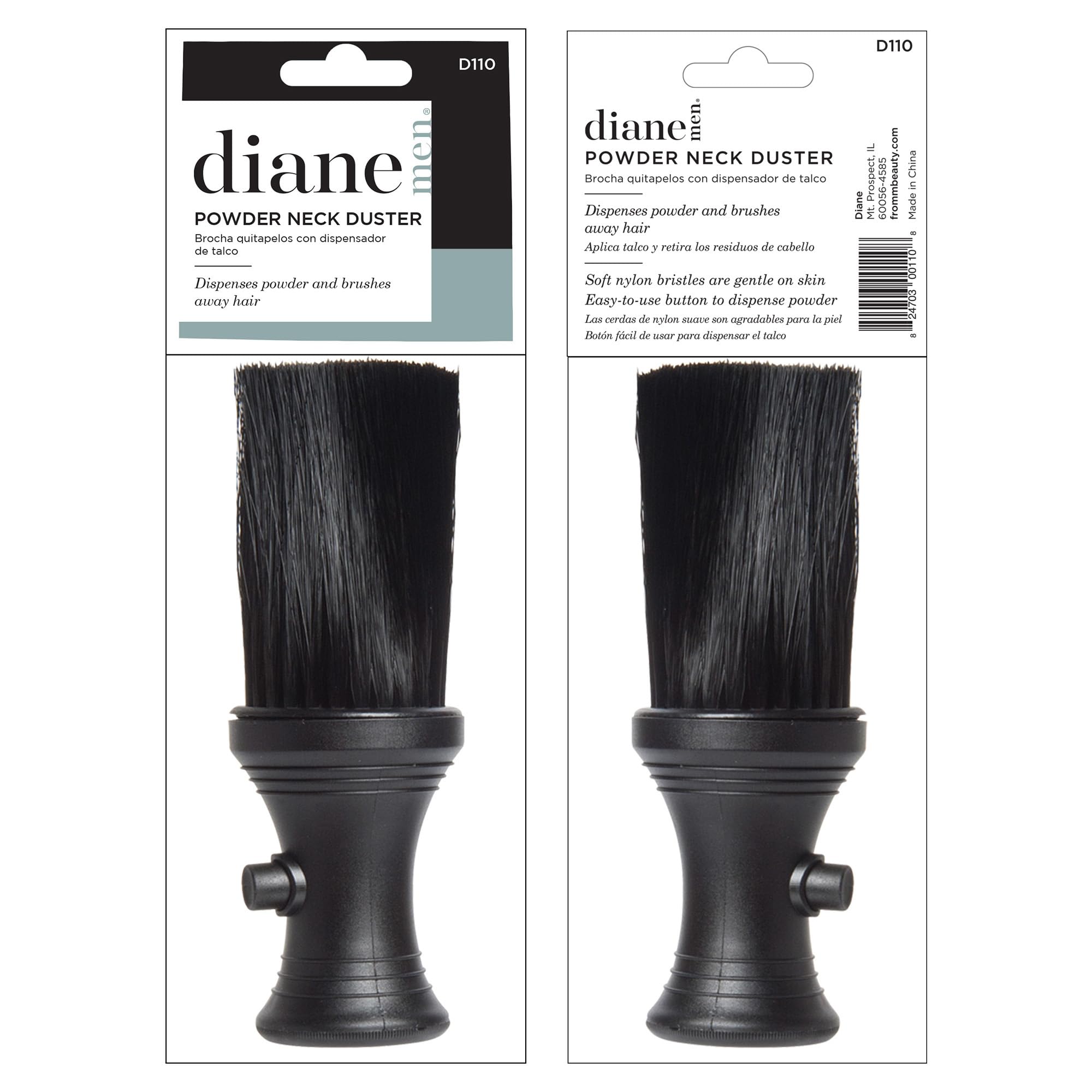 Diane Neck Duster with Powder Dispenser Barber and Salon Brush to Remove Loose Hair from Neckline and Ears, Soft Nylon Bristles, Stand Up Base, 6.25”, Medium