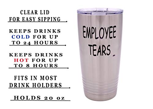 Rogue River Tactical Funny Employee Tears Large 20 Ounce Travel Tumbler Mug Cup w/Lid Sarcastic Work Gift For Boss Manager or Supervisor