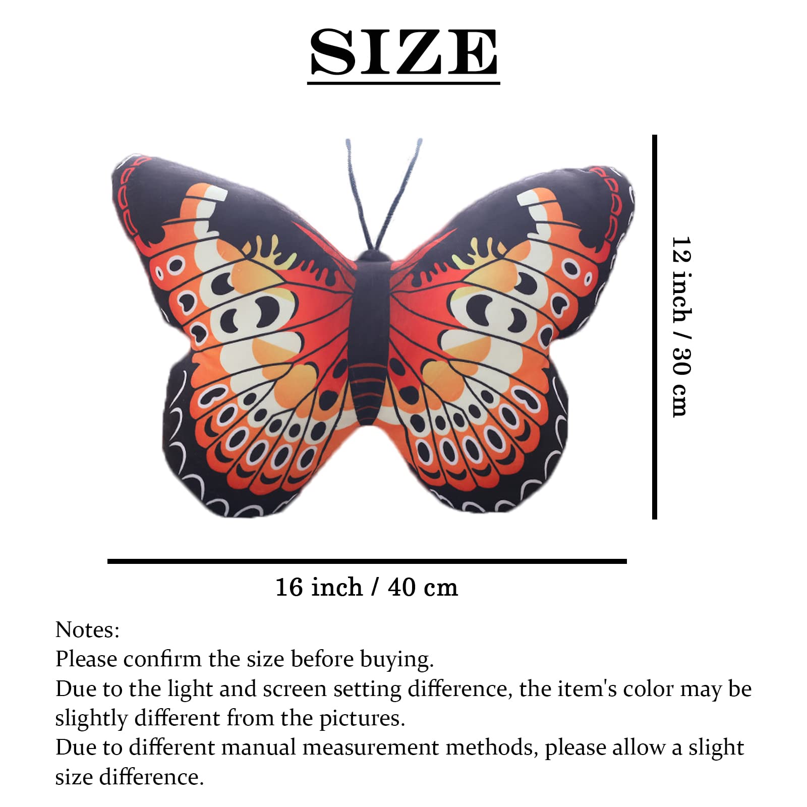 zhidiloveyou Butterfly Stuffed Animal Plush Butterfly Pillow Kawaii Toy (16"×12", Colorful)
