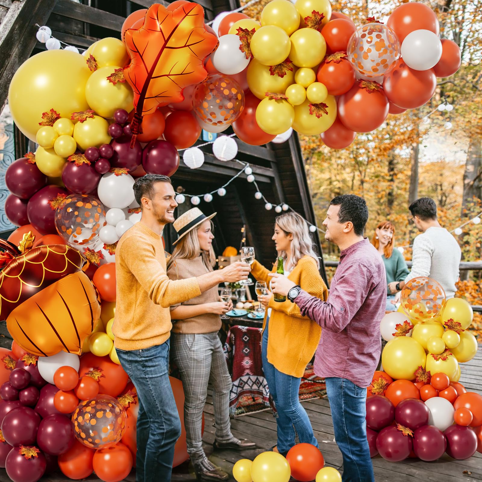 AobkDeco 189 pcs Fall Balloons Garland Arch Kit Fall Decorations Orange Burgundy White balloons for Thanksgiving Autumn Little Pumpkin Baby Shower Decorations with Fall Maple Leaves