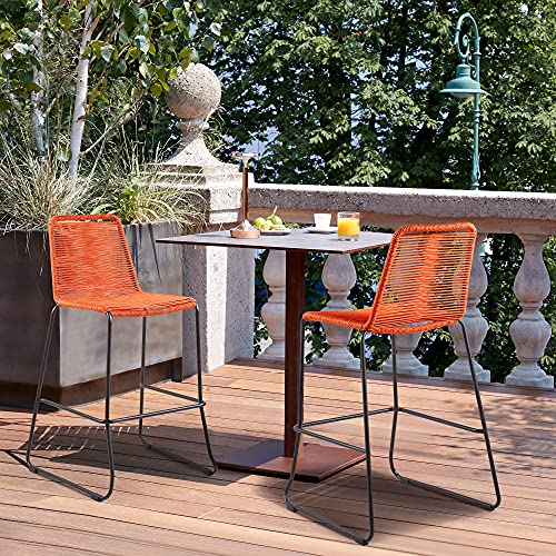 armen LIVING LCSTBABLTNG30 Shasta Outdoor Metal and Tangerine Rope Stackable Barstool, 30" Bar Height Set of 2