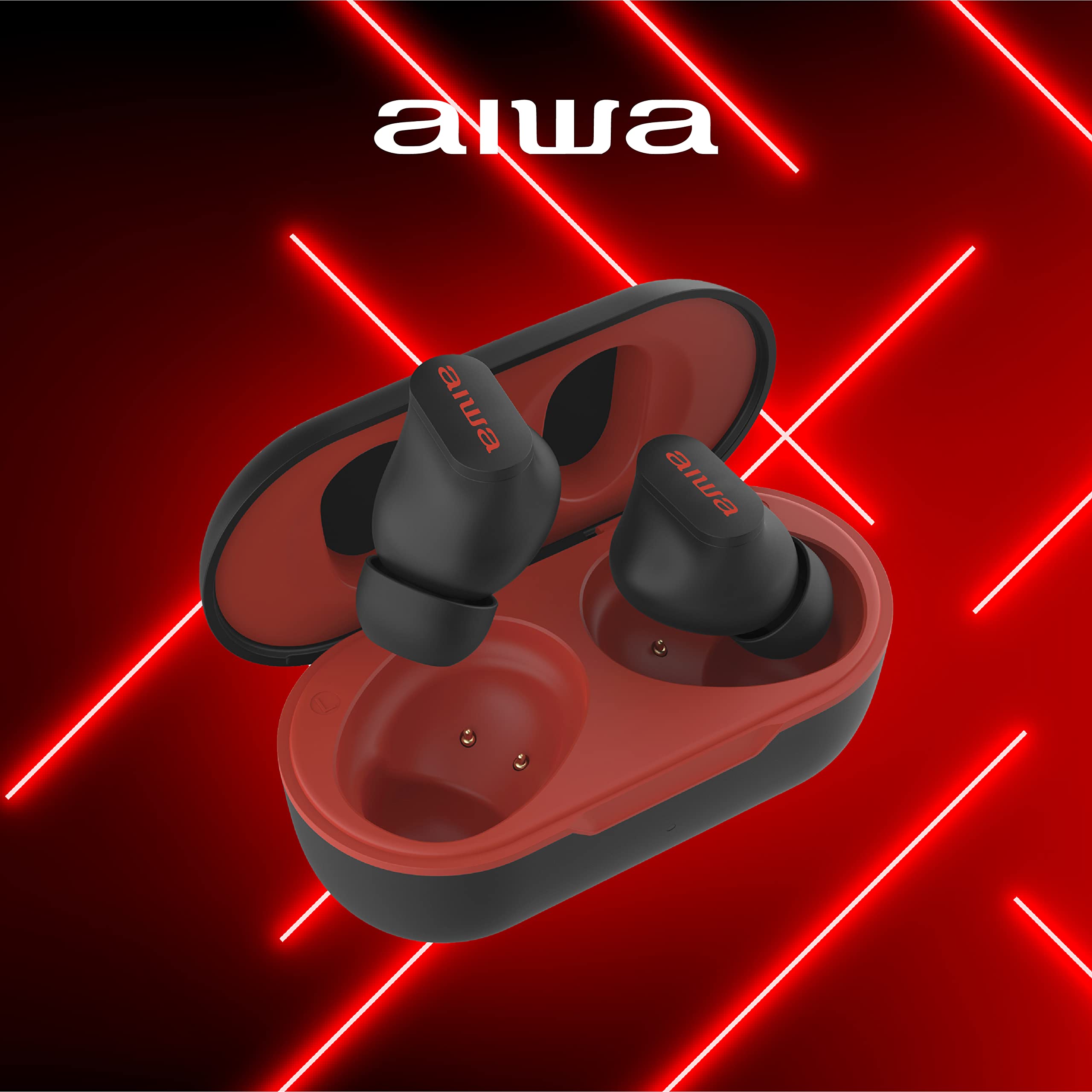 Aiwa Connect Pro Wireless Earbuds True Wireless Stereo Headphones with Wireless Charging Case, IPX4 Waterproof, 30 Foot Wireless Range, Premium Sound, for Running and Working Out (Black)
