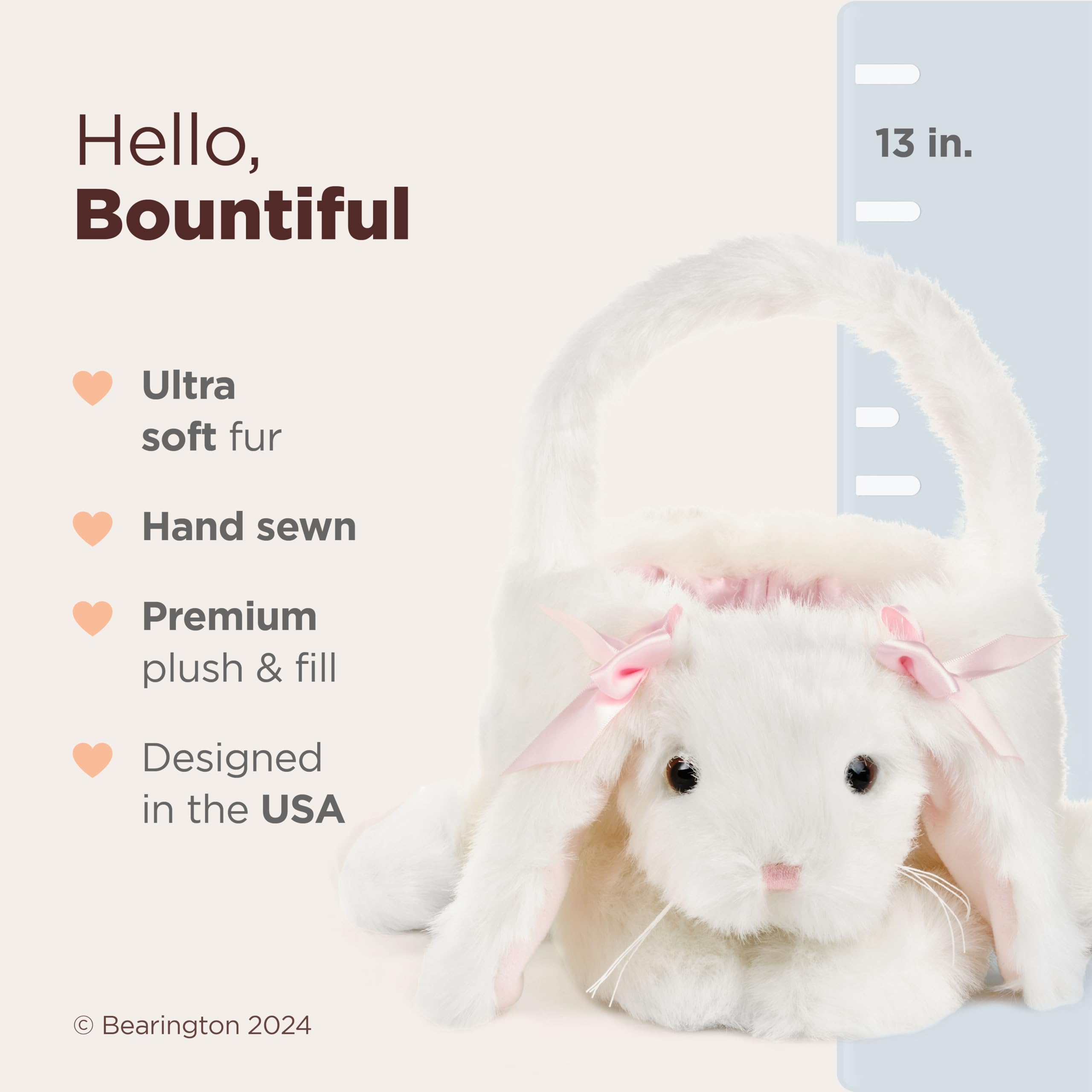 Bearington White Bunny Rabbit The Plush Easter Basket Bunny, 12 x 13 Inch Bunny Basket, Easter Basket for Babies