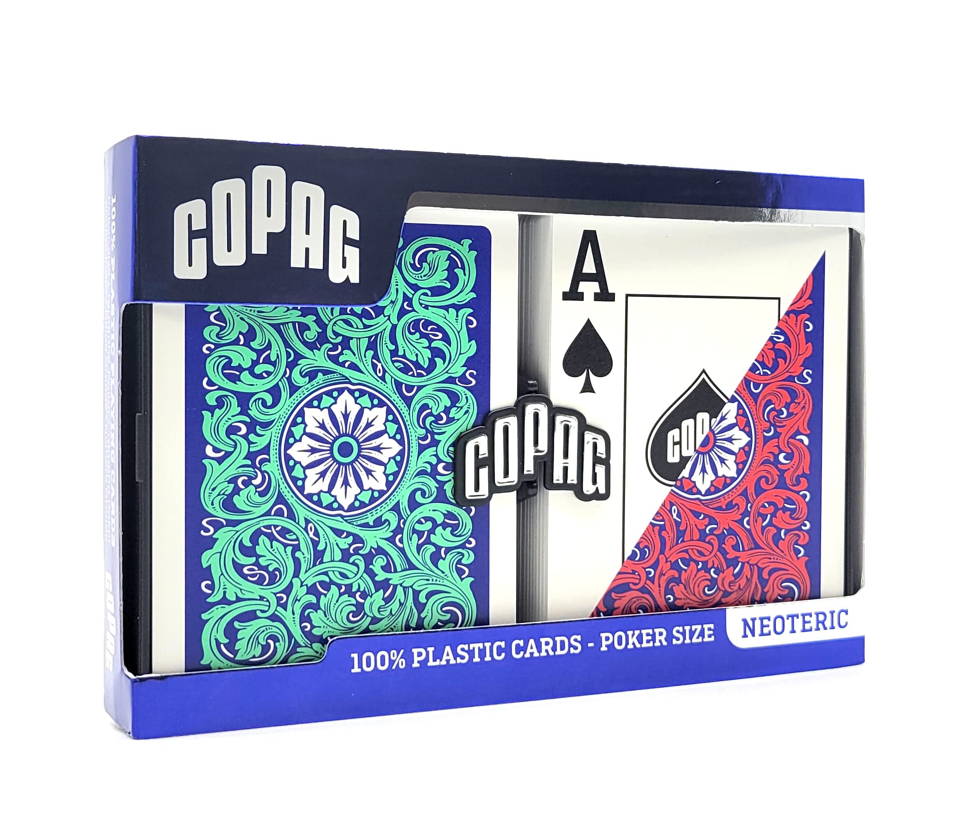 Copag 1546 Neoteric Design 100% Plastic Playing Cards, Poker Size (Standard) Green/Red (Jumbo Index, 1 Set)