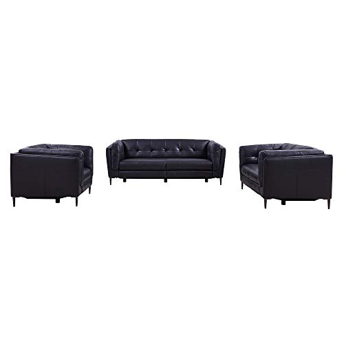 Armen Living Primrose Contemporary Top Grain Leather Power Recliner Living Room Sofa, Navy