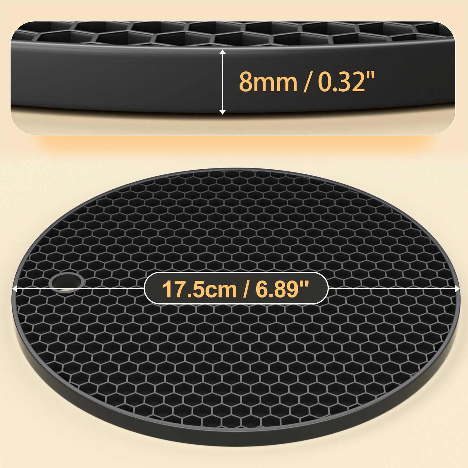 Ultra Thick 8mm Silicone Trivets for Hot Dishes Pots and Pans, Silicone Trivet Mat Hot Plates to Protect Table, Silicone Hot Pads for Kitchen Counter, Pot Holders, Black Trivet Set of 3