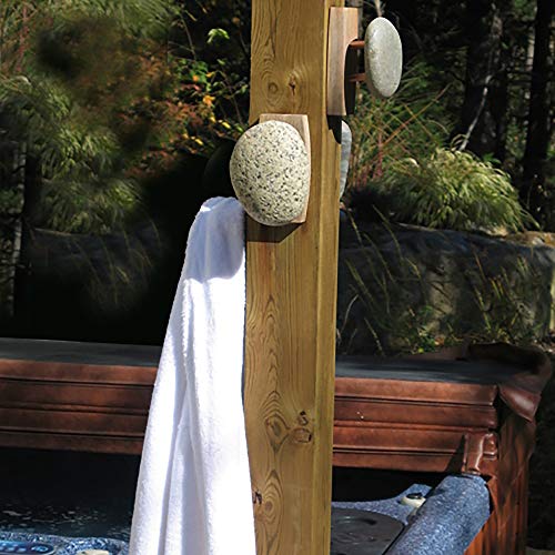 Sea Stones Coast Hook - Coat Hook - Hand Selected, Natural Stone Wall Hook with Elegant Wooden Backplate - Hang Your Coats, Towels, Robes & More with Both Indoors & Outdoor Uses (3 Pack, Ash)