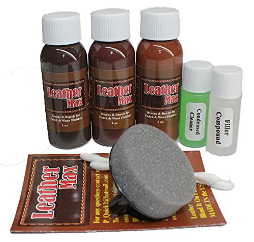 Leather Max Complete Leather Refinish, Restore, Recolor & Repair Kit/Now with 3 Color Shades to Blend with/Leather & Vinyl Refinish (Earth Mix)