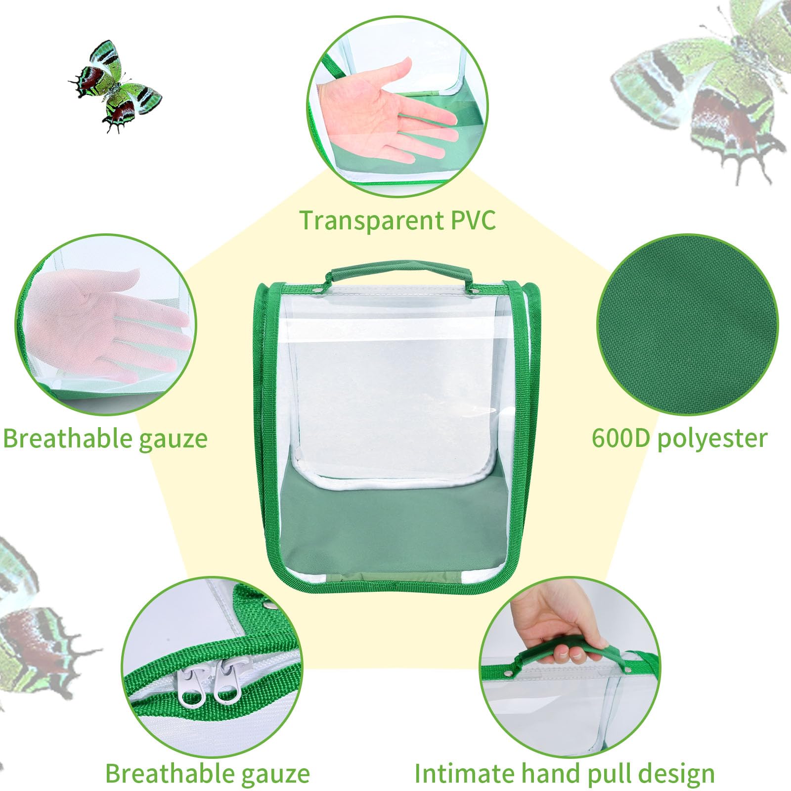 8 Inches Small Butterfly Habitat, Insect Mesh Cage Terrarium, Caterpillar Enclosure, Critter Cage, Bug Terrarium with Portable Carry Handle