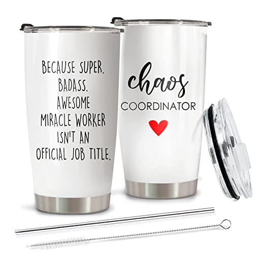 CHICKOR Gifts for Women - Unique Gift idea for Boss Lady, Her, Mom, Coworker, Manager, Teacher, Boss - 20 Oz Chaos Coordinator Tumbler With Straw - Birthday Gifts for Women, Officer, Wedding Planner