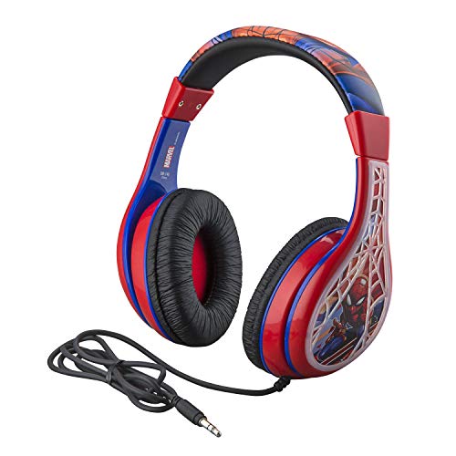 Spiderman Kids Headphones, Adjustable Headband, Stereo Sound, 3.5Mm Jack, Wired Headphones for Kids, Tangle-Free, Volume Control, Foldable, Childrens Headphones Over Ear for School Home, Travel