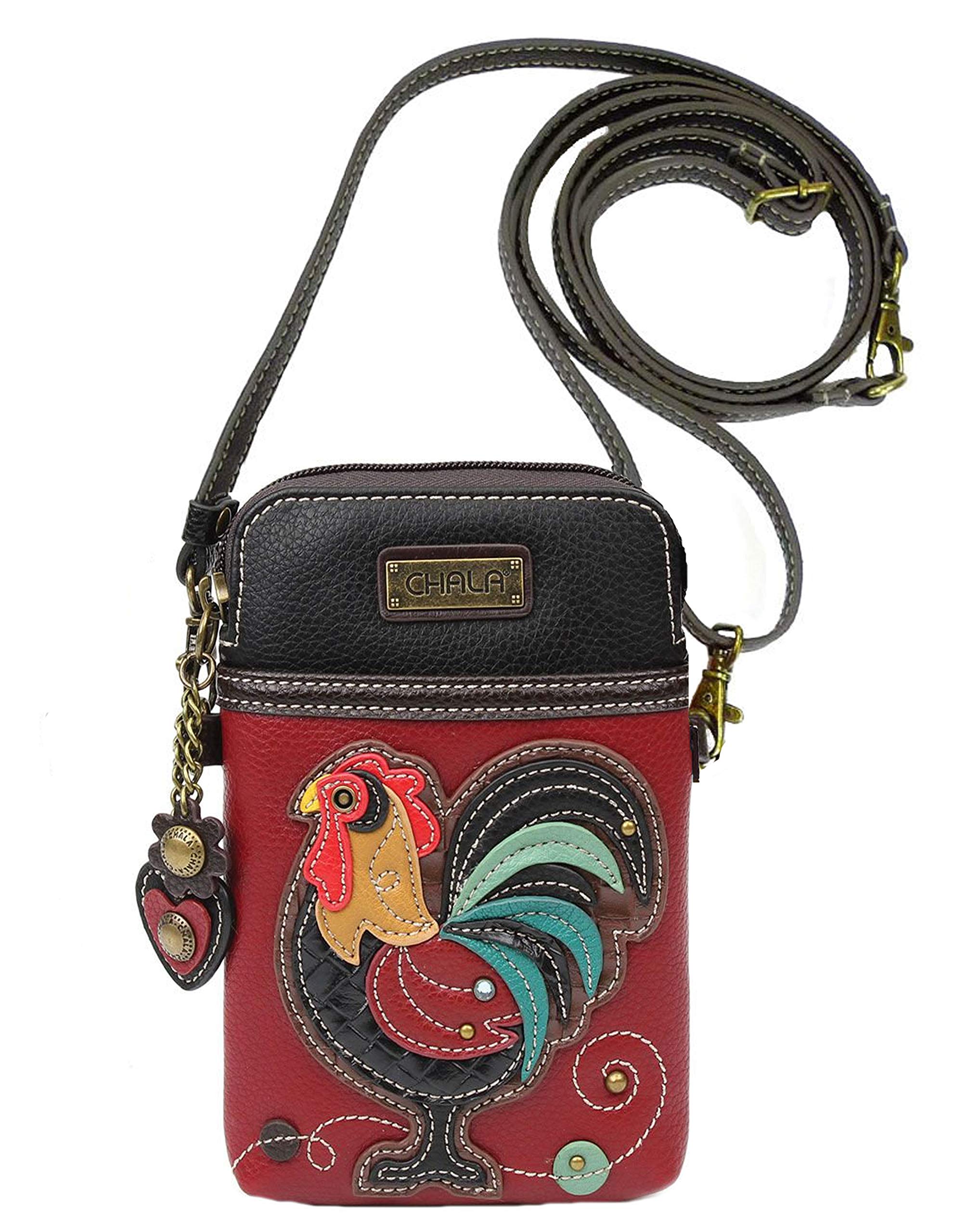 Chala Group Rooster Cellphone Crossbody Handbag - Rooster Gift, Burgundy, 5" x 7.5" x 1"
