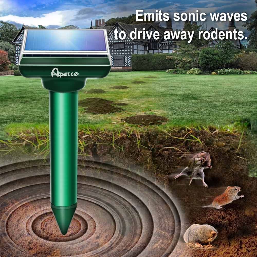 Apello Solar Mole Gopher Repellent Chipmunk Repellent Outdoor Vole Deterrent Spike Mole Stakes Get Rid of Mole from Your Lawn Garden Yard -(Green)